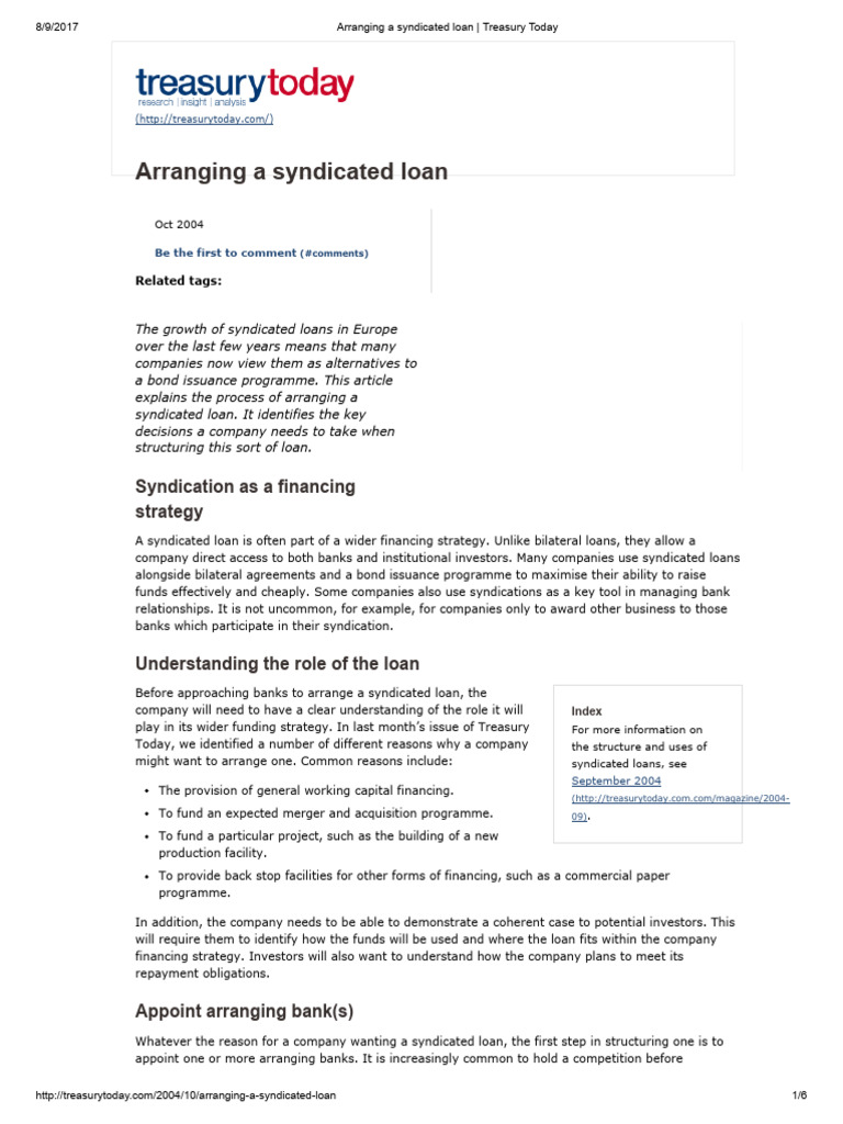 How to Arrange a Syndicated Loan | PDF | Syndicated Loan | Loans