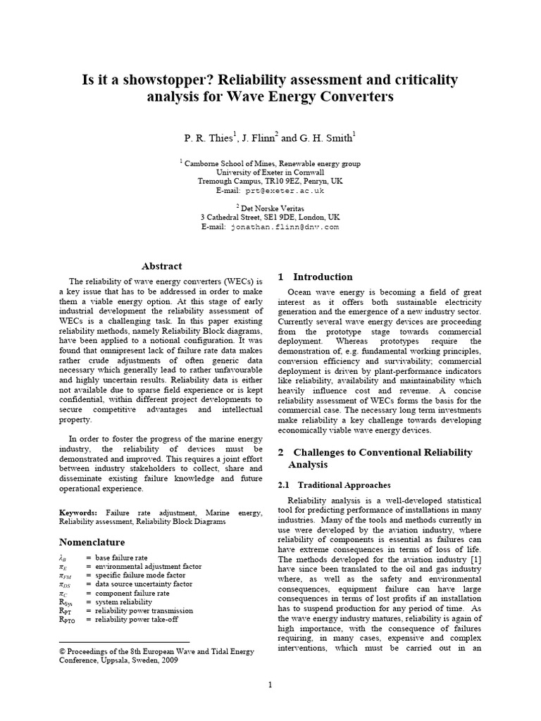 R1-Thies Philipp-Reliability Assessment and Criticality Analysis For Wave Energy Converters ...