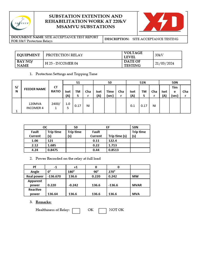 33kV Relay Testing | PDF | Electrical Substation | Ac Power