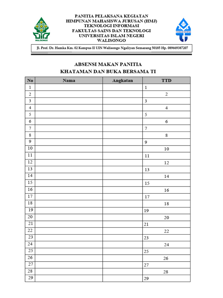 Absensi Makan Panitia | PDF