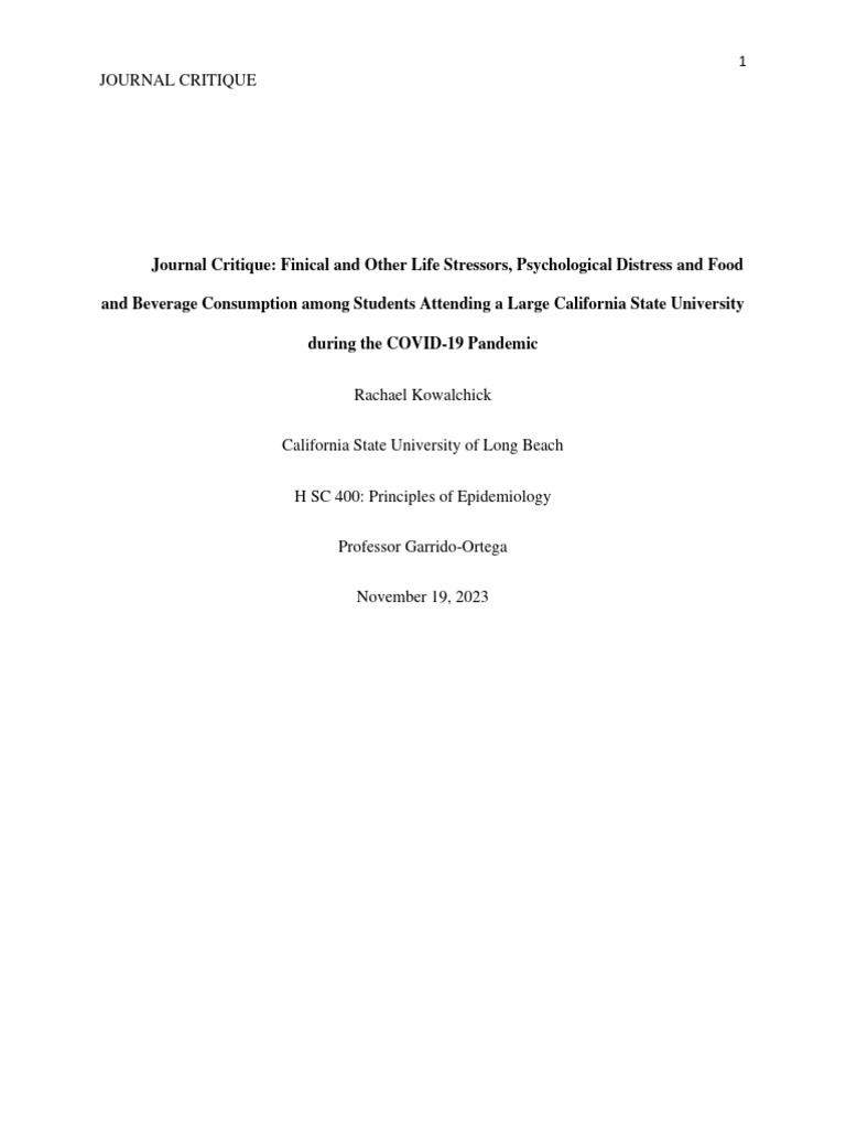 H SC 400 Journal Critique | PDF | Survey Methodology | Student's T Test