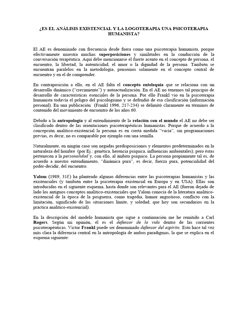 Analisis Existencial y Logoterapia | PDF | Psicoterapia | Sicología