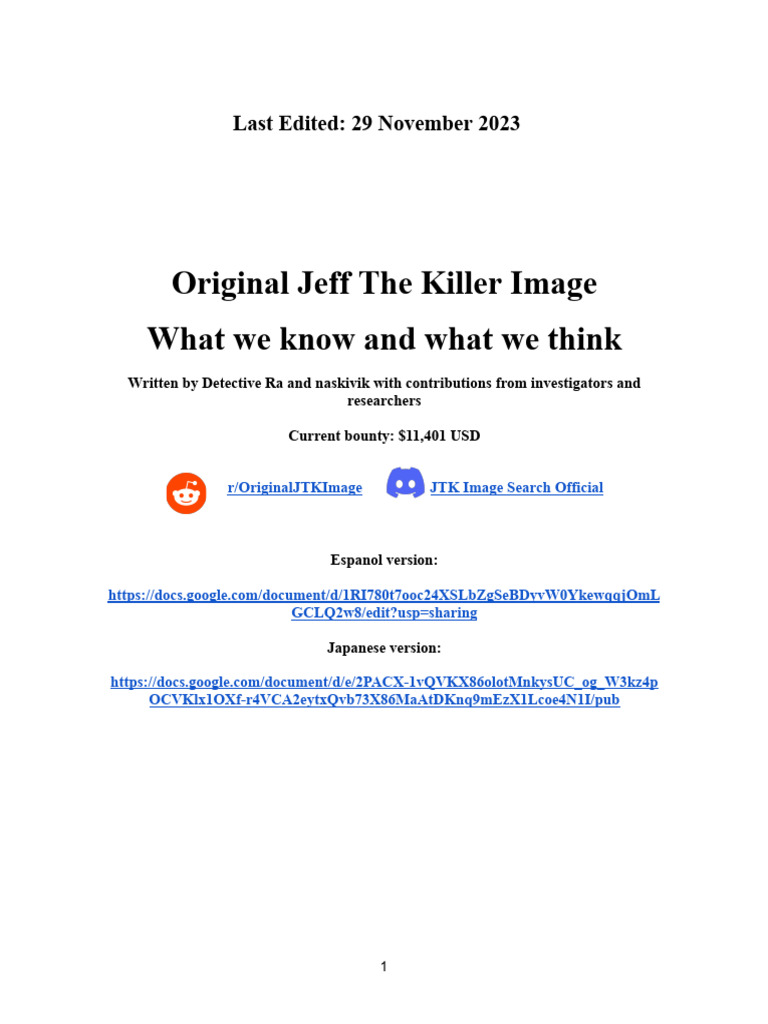 Original Jeff The Killer Image - What we know and what we think | PDF ...