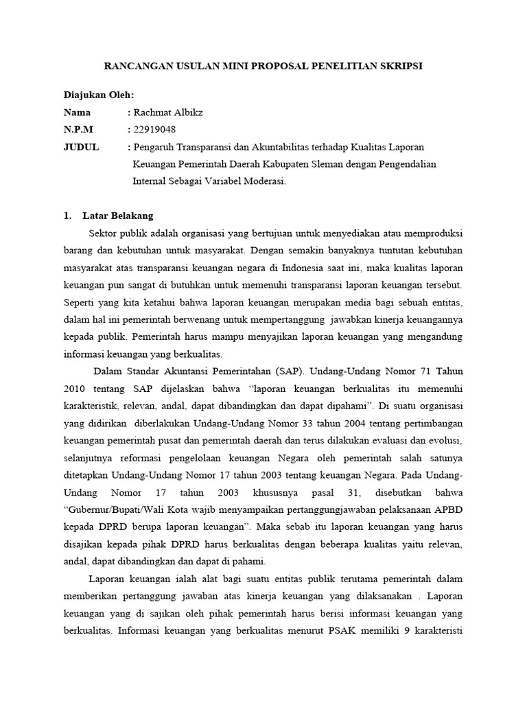 Rancangan Usulan Mini Proposal Penelitian Skripsi | PDF