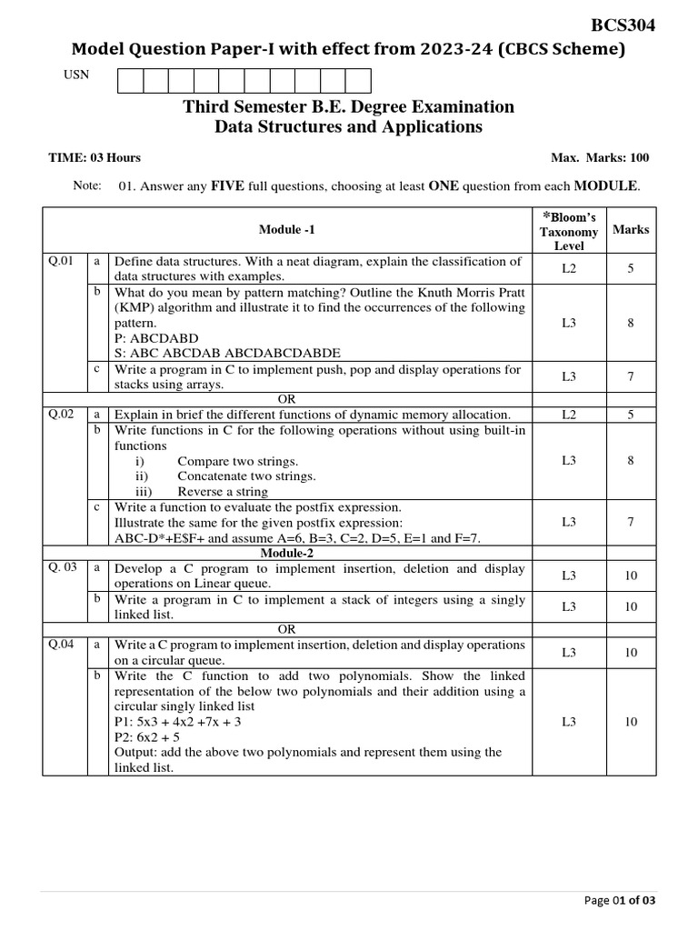 BCS304 | PDF | Theoretical Computer Science | Algorithms And Data ...