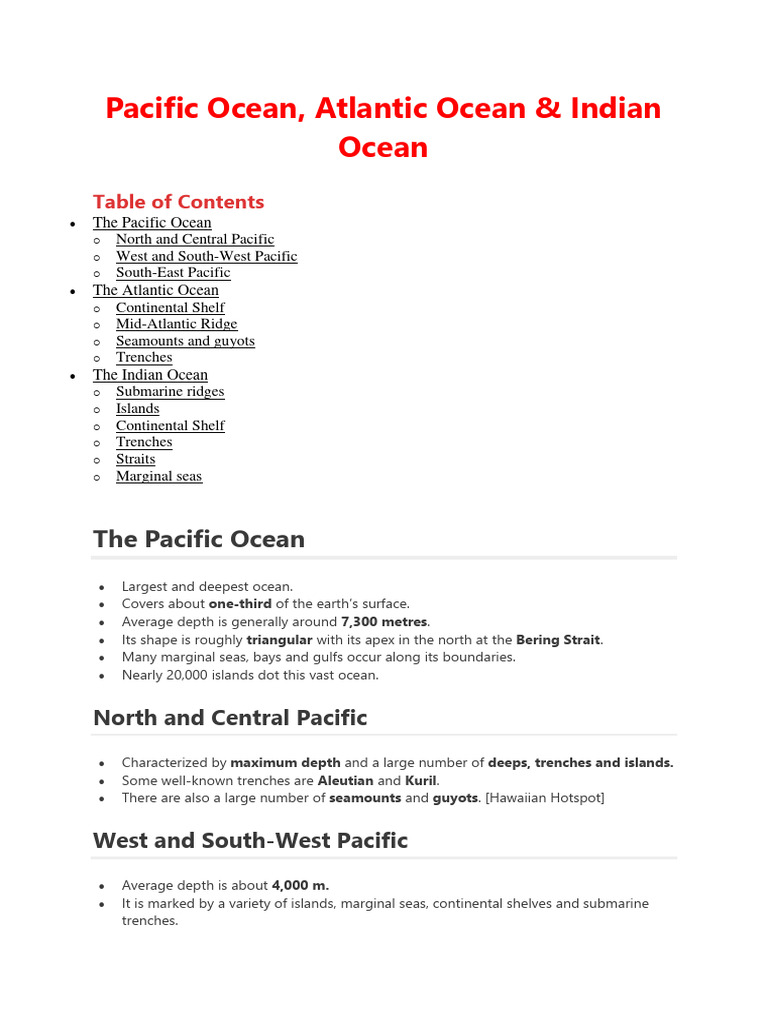 Overview of Major Oceans: Pacific, Atlantic, Indian | PDF | Pacific ...
