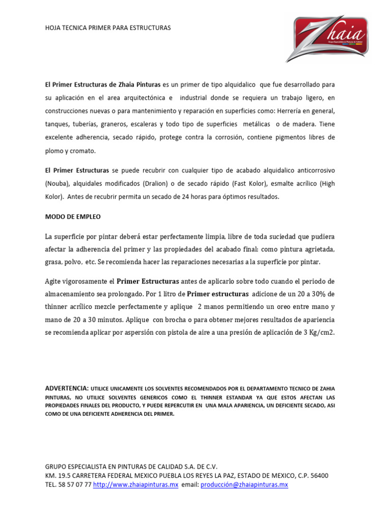 Primer Estructural Zhaia para Herrería | PDF | Pintar | Procesos ...