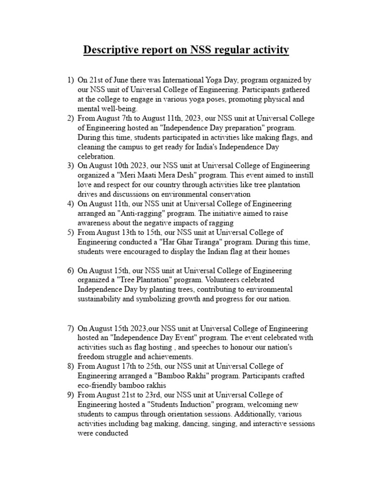 NSS Activities Report: Universal College | PDF | Science & Mathematics