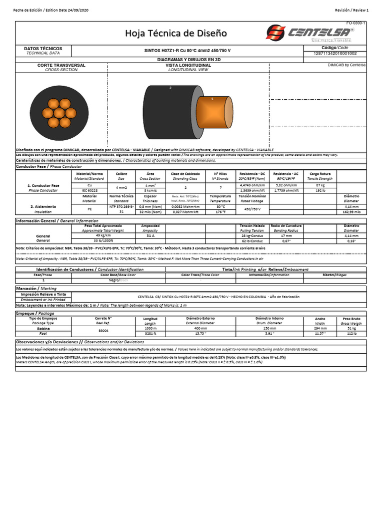 SINTOX Cu LSOH 80°C 4.0 mm2 450 - 750 V | PDF | Resistencia Eléctrica y ...