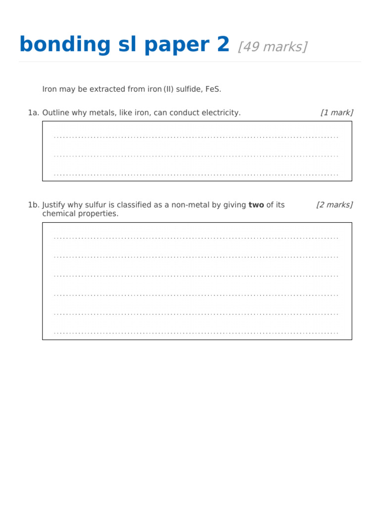Bonding SL Paper 2 | PDF | Sulfide | Chemical Bond