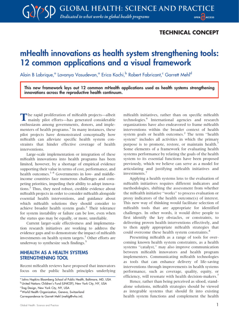 mHealth Framework for Health Systems | PDF | Mobile App | Electronic ...