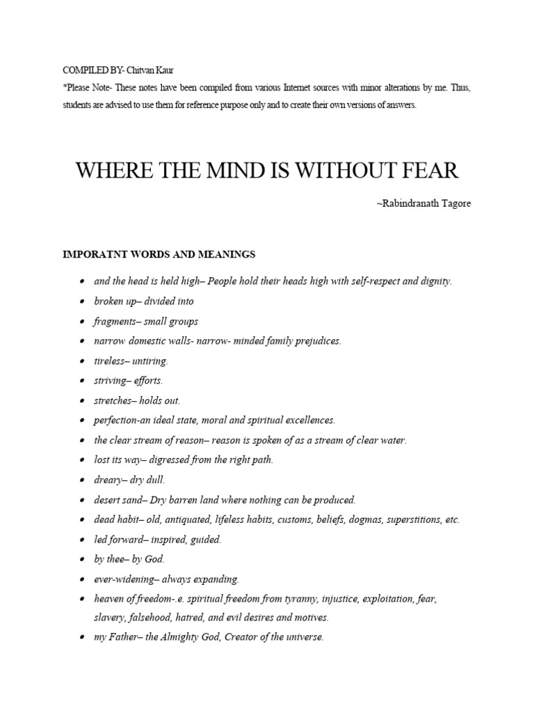 Where The Mind Is Without Fear | PDF | Reason | Superstitions