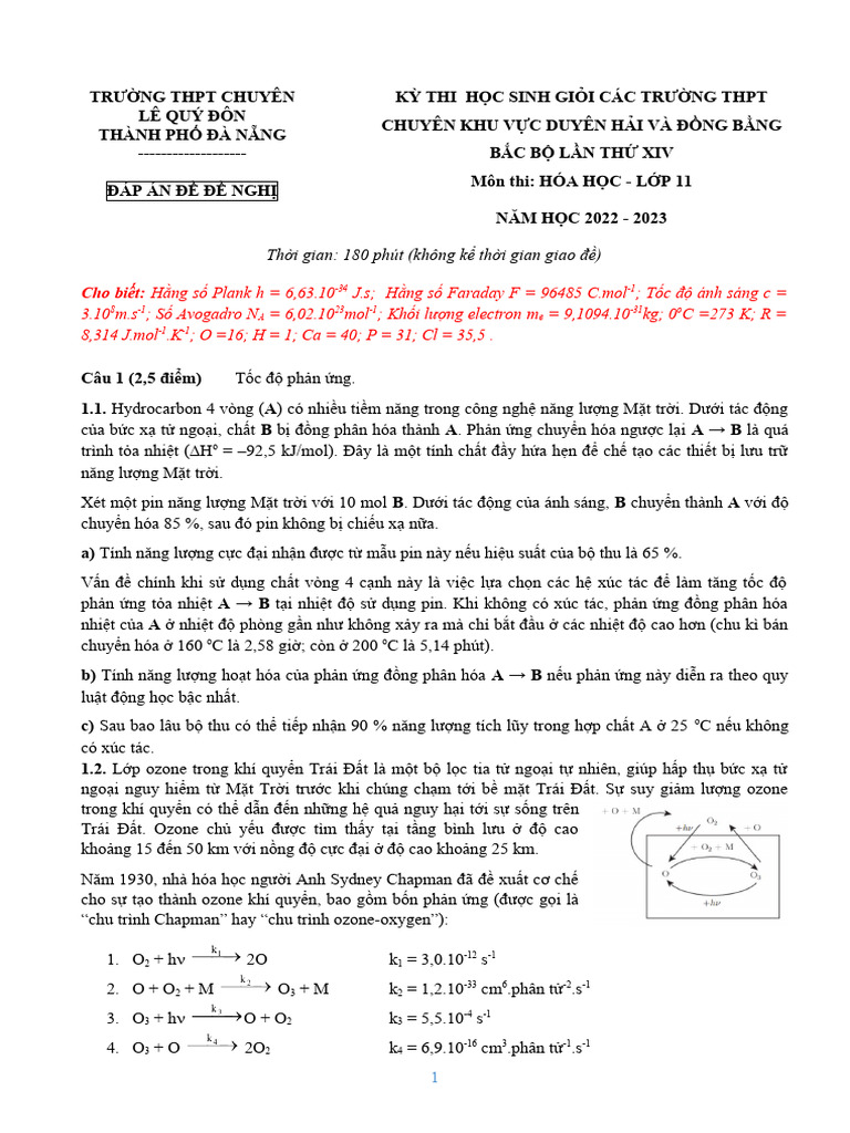 K11 - 3. Hoá - Đề-Đáp án Đề nghị DHBB XIV | PDF