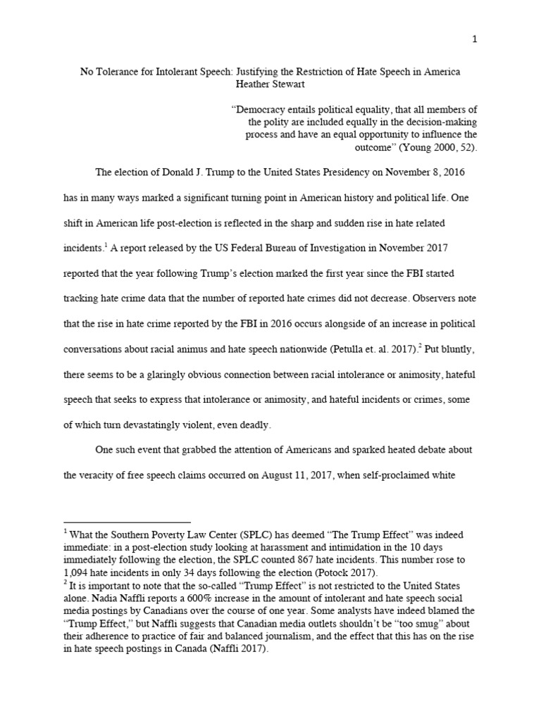 No Tolerance For Intolerant Speech | PDF | Freedom Of Speech | Hate Speech