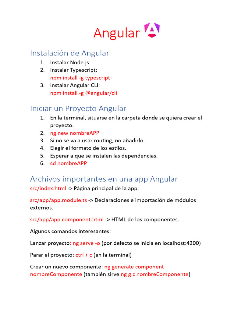 Guía de Instalación y Uso de Angular | PDF | HTML | Modelo de objeto de documento