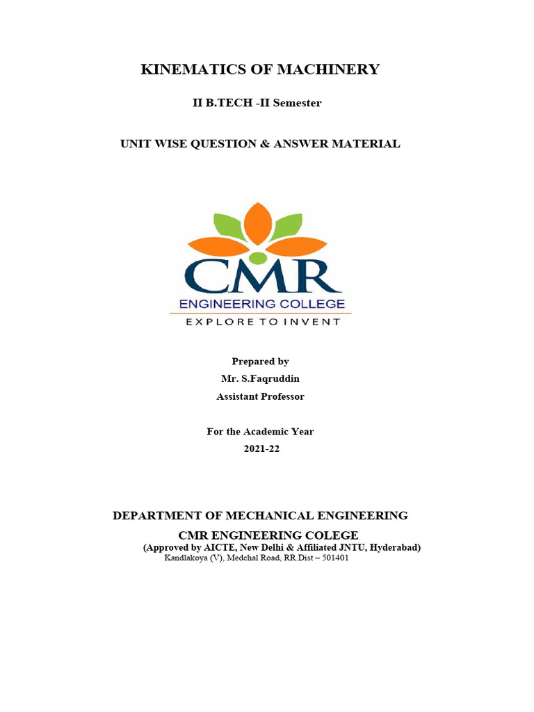 Kinematics of Machinery All Units Material | PDF | Acceleration | Euclidean Vector