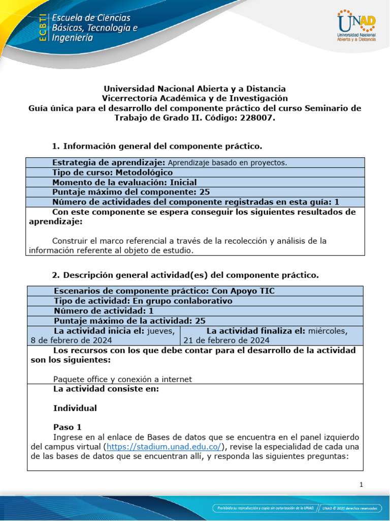 Guía para El Desarrollo Del Componente Práctico - Unidad 1 - Fase 1 - Componente Práctico ...