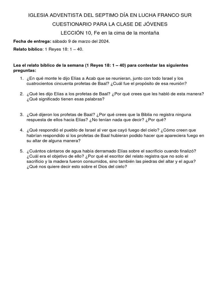 Cuestionario de La Lección 10 | PDF