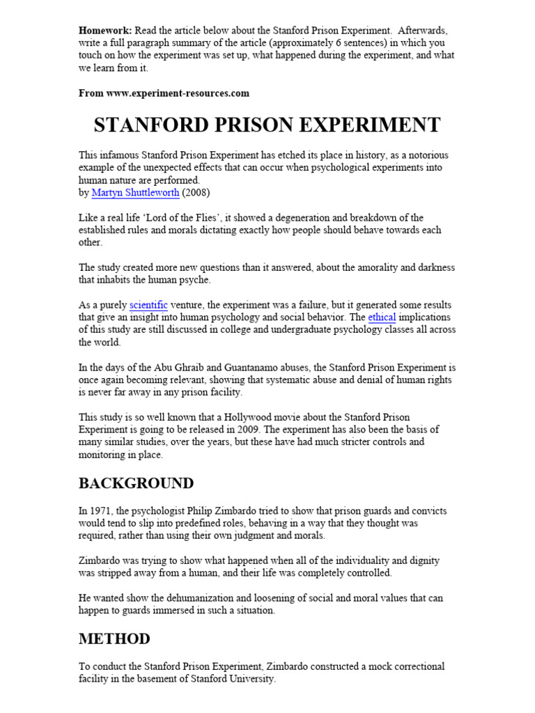 Stanford Prison Reading | PDF | Behavioural Sciences | Psychology