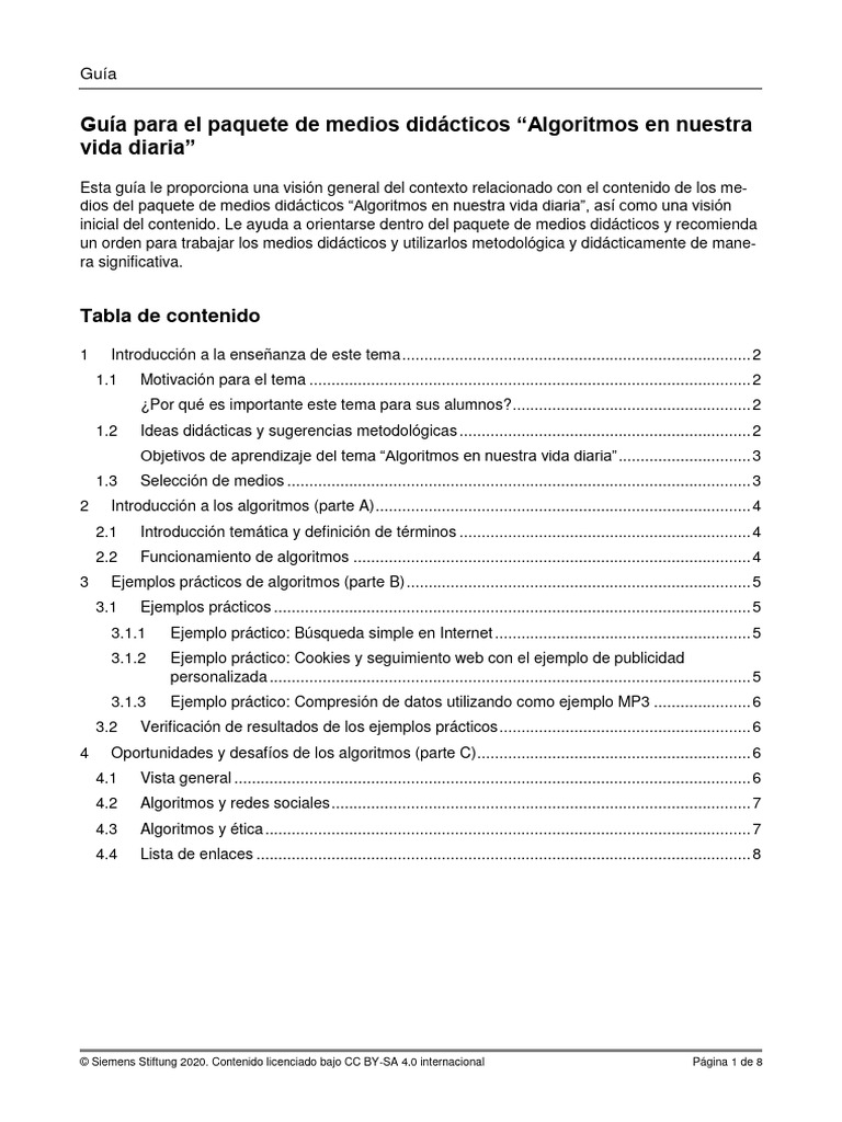 Guia para El Paquete de Medios Didacticos Algoritmos en Nuestra Vida Diaria | PDF | Compresión ...
