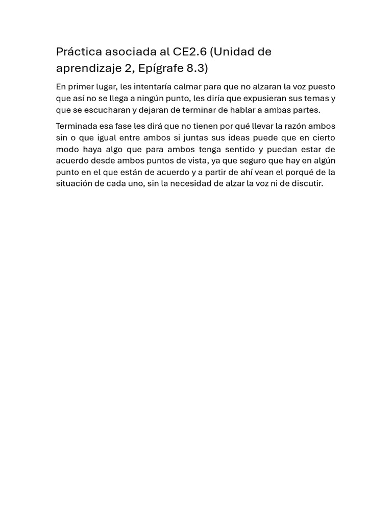 Práctica Asociada Al CE2.6 (Unidad de Aprendizaje 2, Epígrafe 8.3) | PDF Práctica Asociada Al CE2.6 (Unidad de Aprendizaje 2, Epígrafe 8.3) | PDF