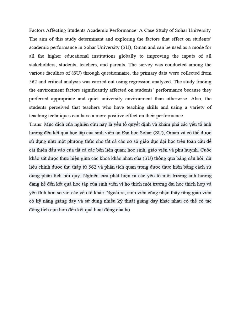 Factors Affecting Students Academic Performance | PDF