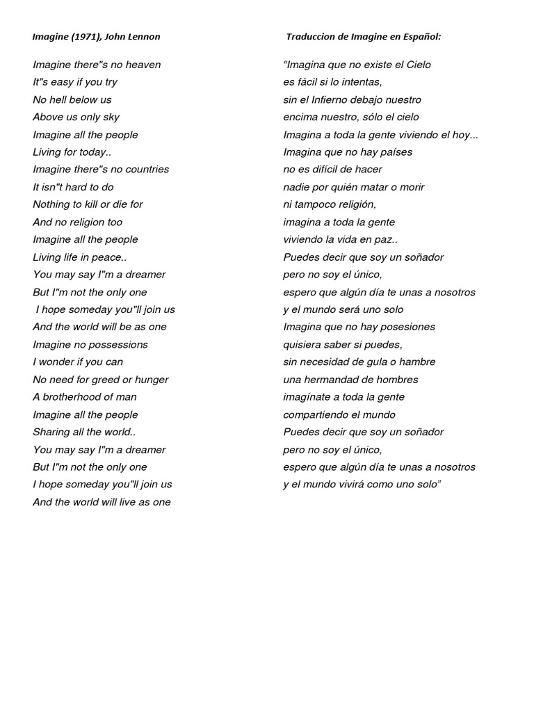 imagine-letra-ingles-español | PDF