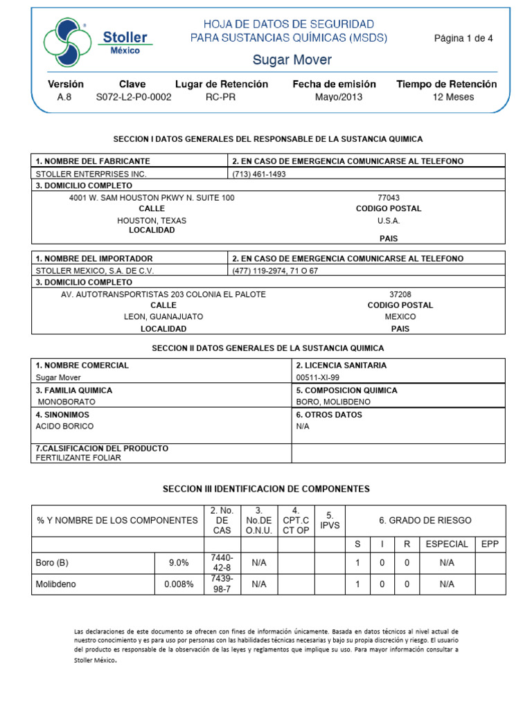 Sugar Mover HS | PDF | Residuos | Agua