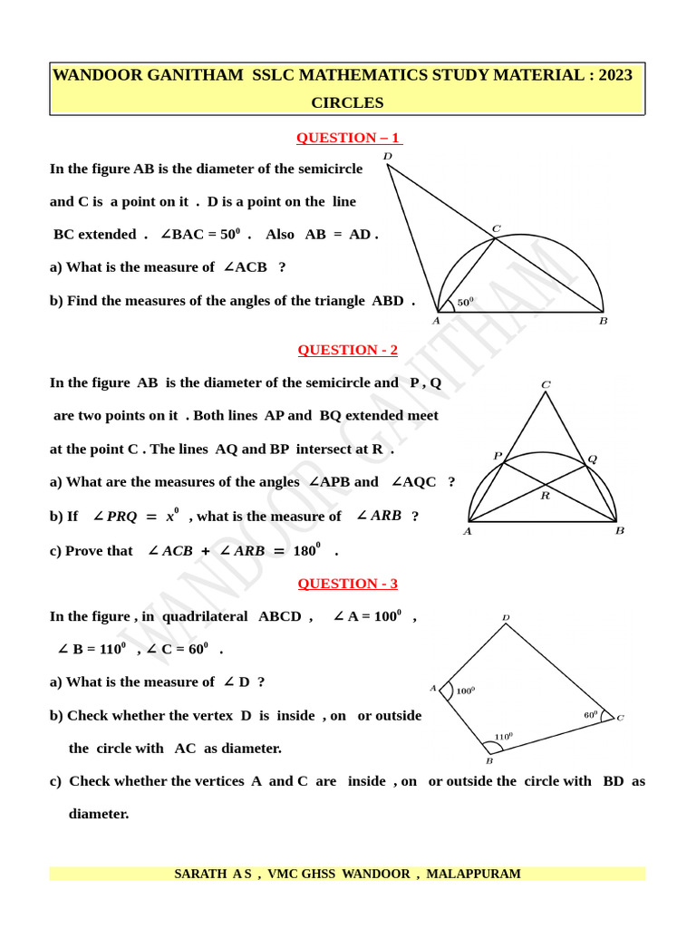SSLC Maths Chapter 2: Circles Q&A | PDF | Circle | Triangle