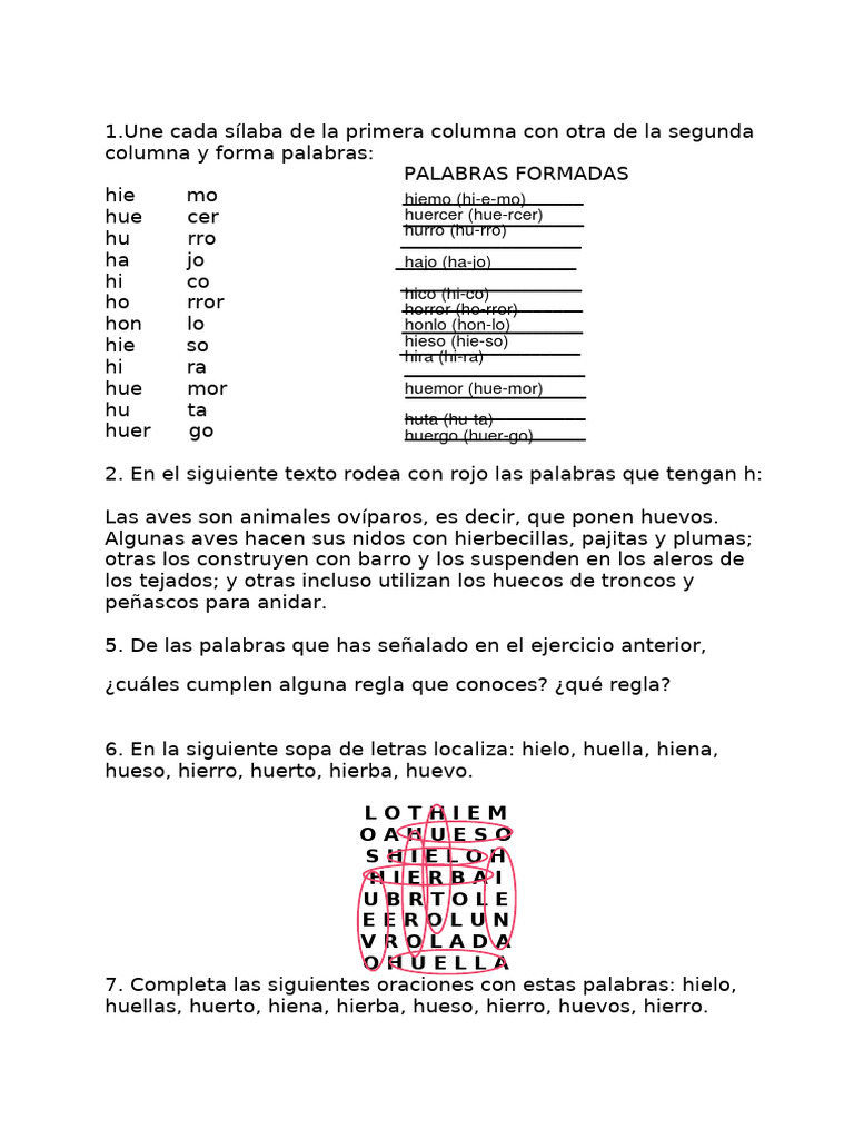 Taller Uso de La H | PDF | Ornitología | Aves