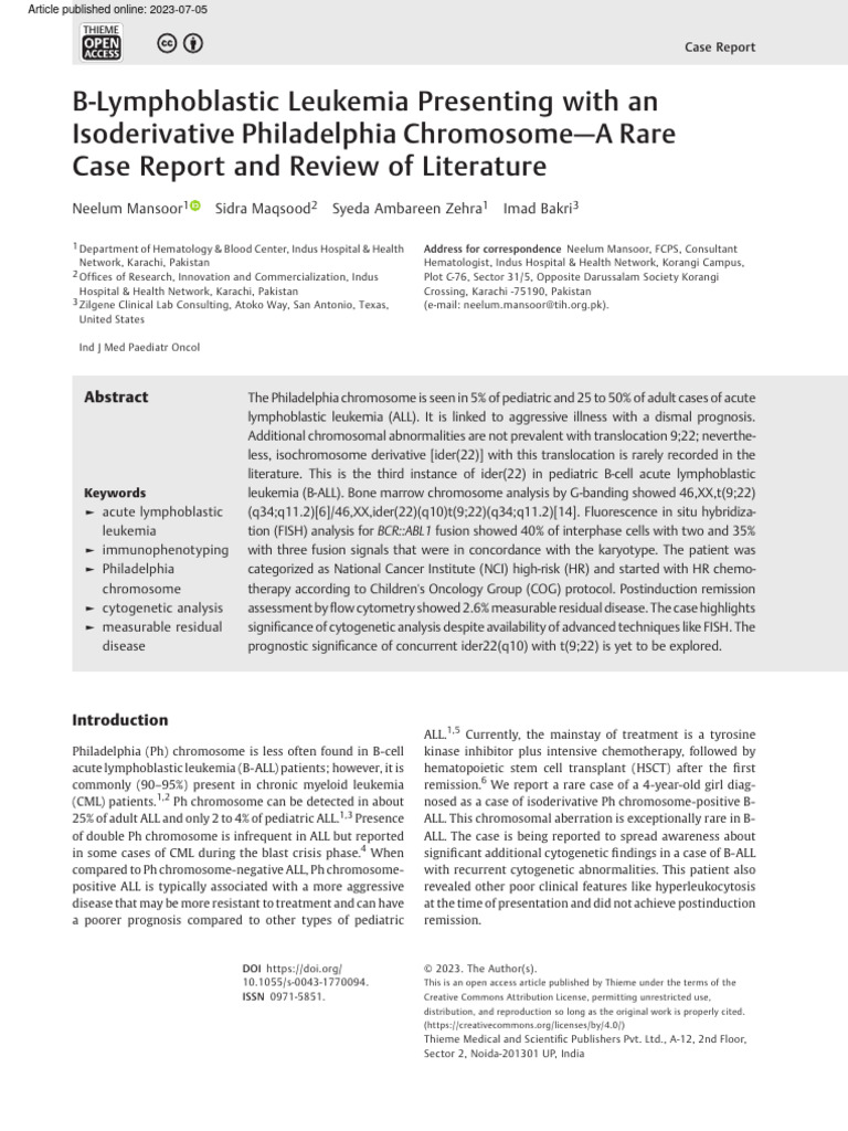 B-Lymphoblastic Leukemia Presenting With An Isoder | PDF | Fluorescence ...