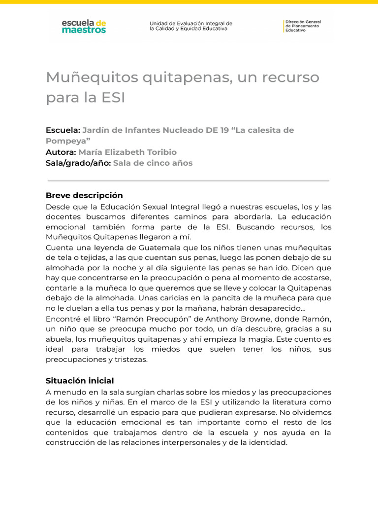 Documento Metodologico Munequitos Quitapenas Un Recurso para La ESI | PDF | Ciencias sociales ...