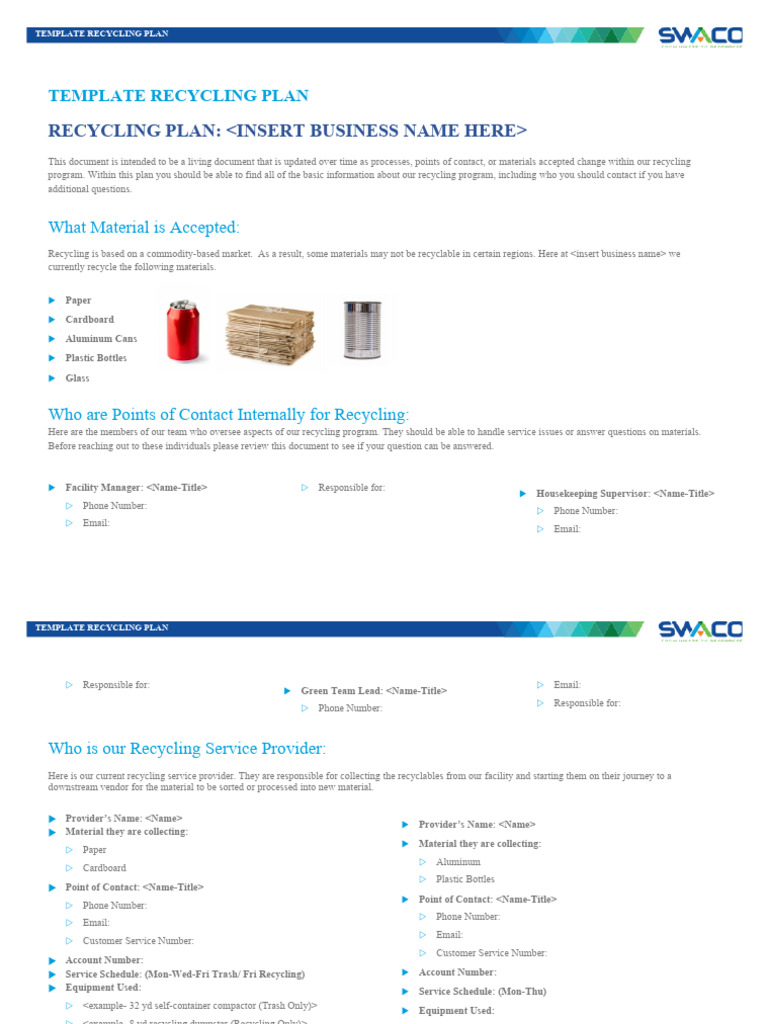 Business Recycling Toolkit Version 1 Recycling Plan Template Final ...