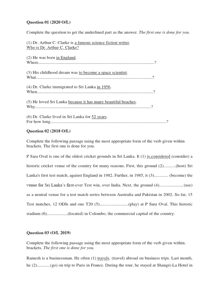 Grammar Questions - OL Past Papers | PDF | England Cricket Team | Cricket