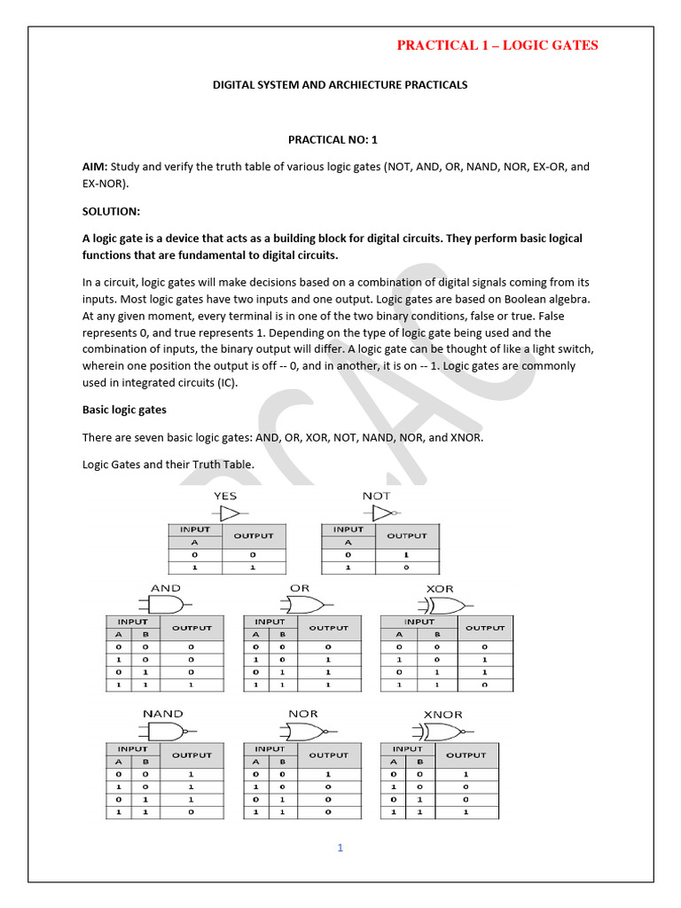 PRACTICAL 1 - LOGIC GATES | PDF | Logic Gate | Digital Electronics