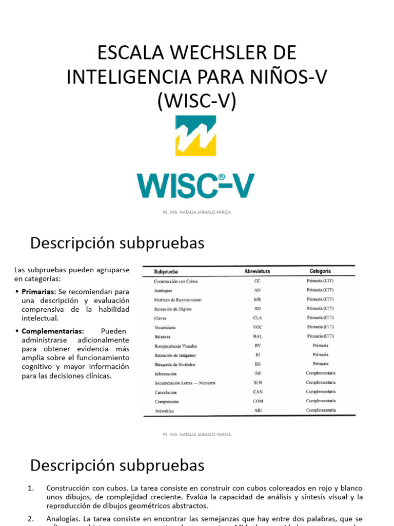 Escala de Inteligencia de Wechsler para Niños-V Ii | PDF | Memoria | Inteligencia
