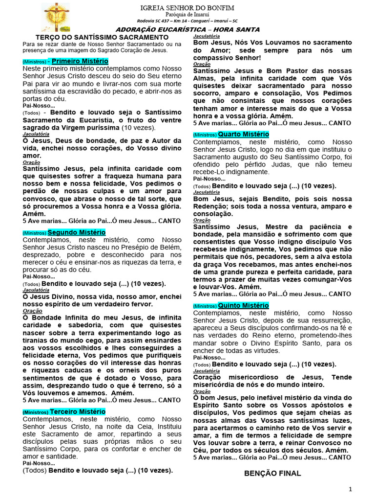 Adoração Eucarística Terço Do Santíssimo Sacramento Download Grátis