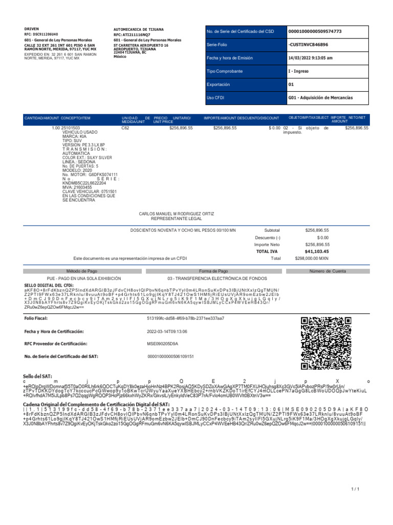 Factura KIA SUV 2020 - CFDI | PDF