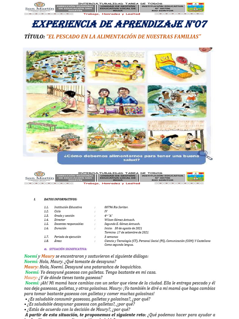 Experiencia de Aprendizaje N 07 (4° Grado Primaria) | PDF | Aprendizaje | Dieta