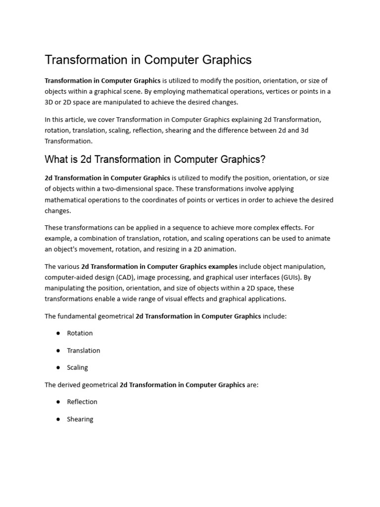 Transformation In Computer Graphics Pdf 2 D Computer Graphics