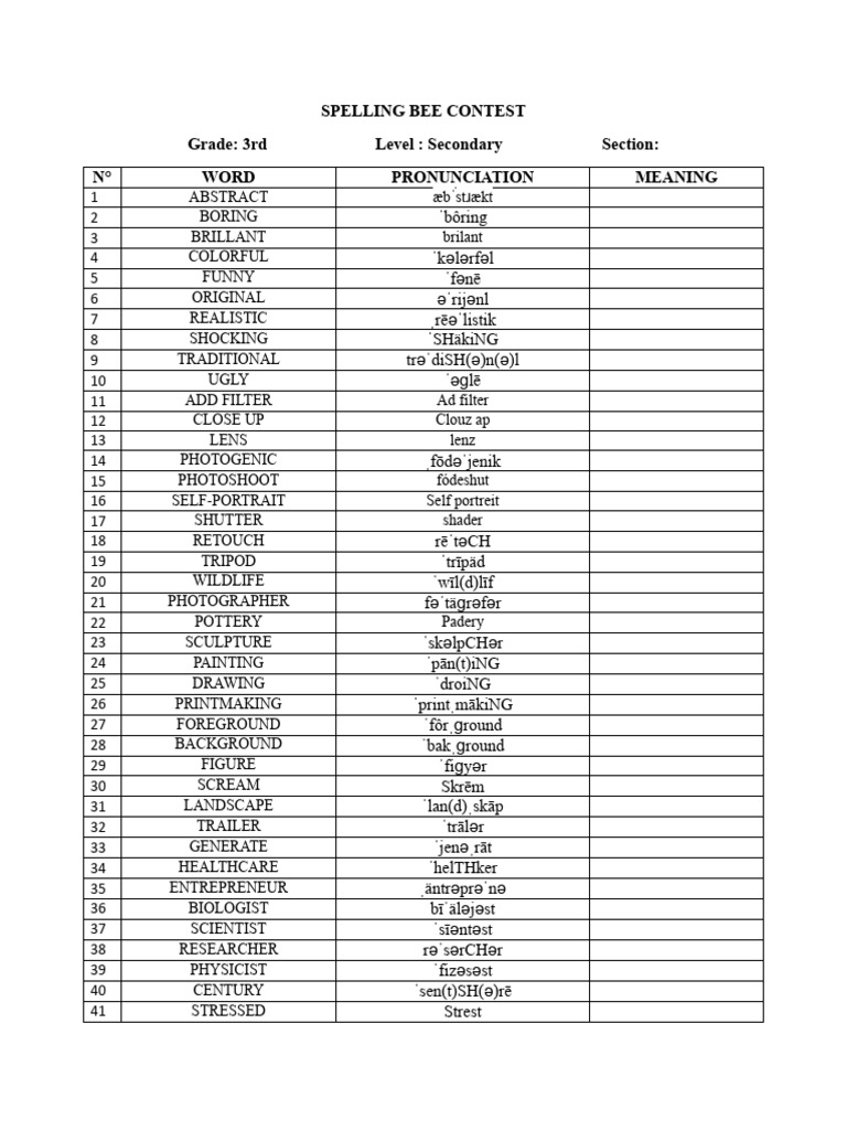 Spelling Bee Contest | PDF | Artistic Techniques | The Arts