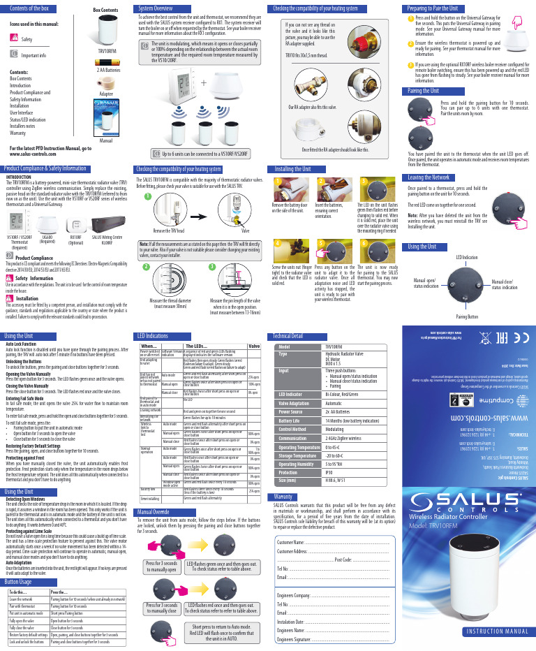 Quick Guide | PDF | Thermostat | Valve