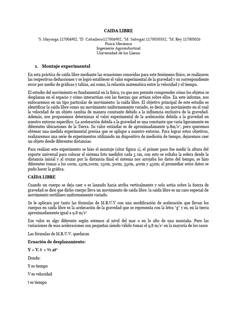 Experimento de Caída Libre y Gravedad | PDF | Gravedad | Fuerza
