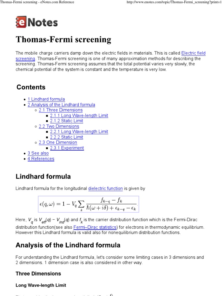 Thomas-Fermi Screening by Lindhard Formula | PDF | Force | Physics
