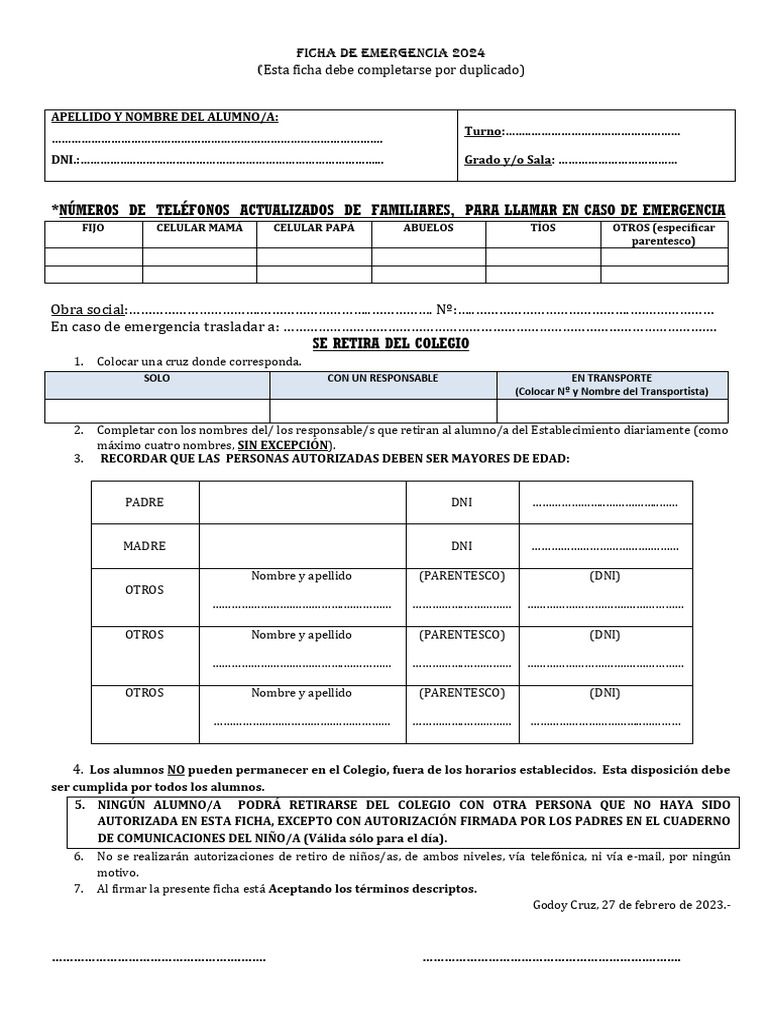 Ficha Retiro Modificada 2024 | PDF