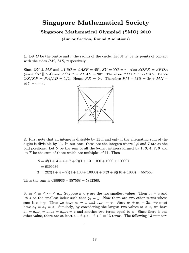 Junior Section - Round 2 Solutions - SMO Singapore Mathematical ... Junior Section - Round 2 Solutions - SMO Singapore Mathematical ...