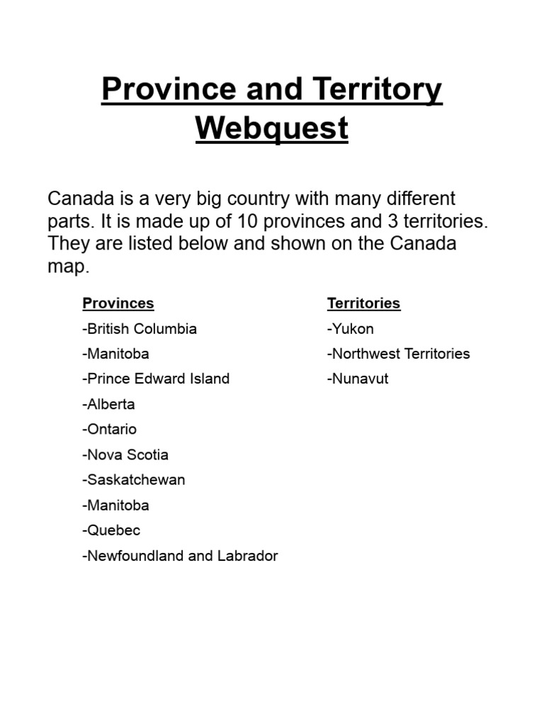 Canadian Province and Territory - WebQuest Slides | PDF | Provinces And ...