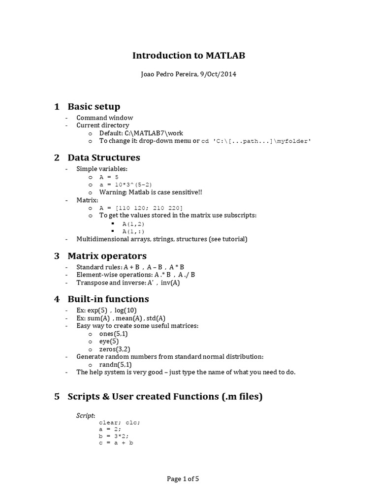 Matlab Intro For Asset Pricing | PDF | Matlab | Matrix (Mathematics)