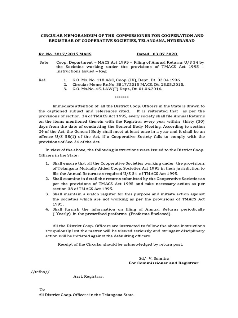 Circular On Filing of Annual Returns by The Societ. | PDF | Justice ...