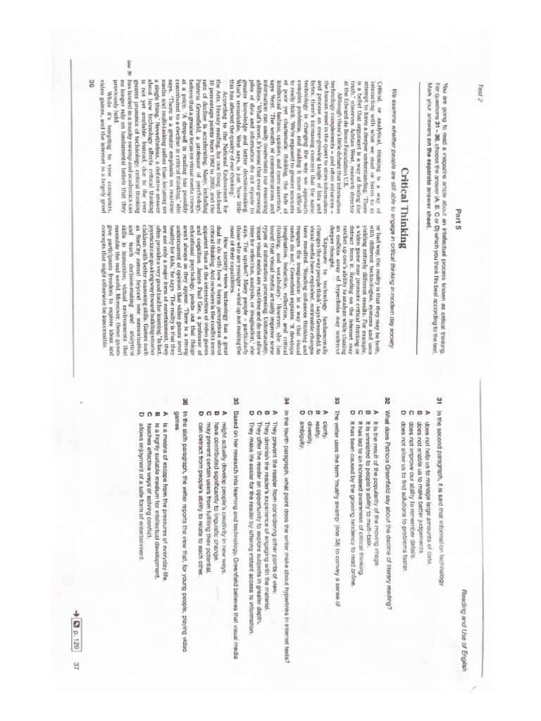 CAE Reading - Critical Thinking | PDF